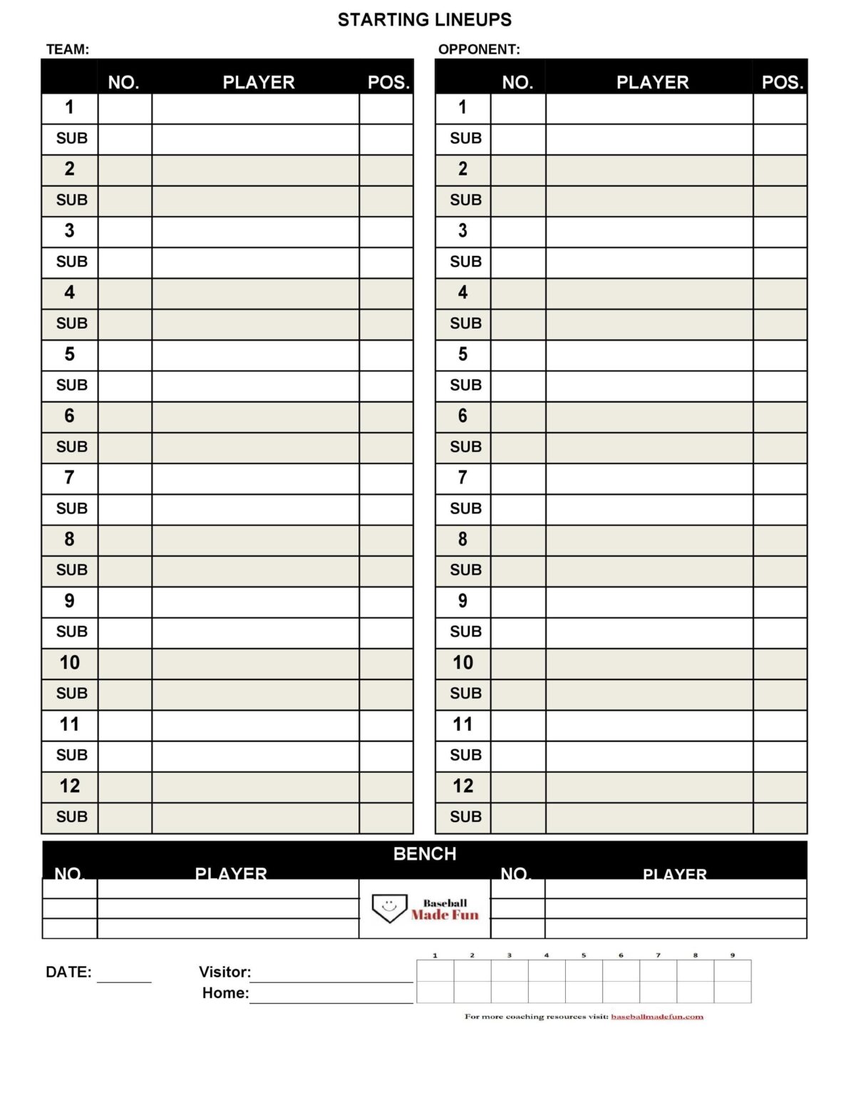 Lineup Template Baseball: Enhancing Your Game Strategy - Premium Printable