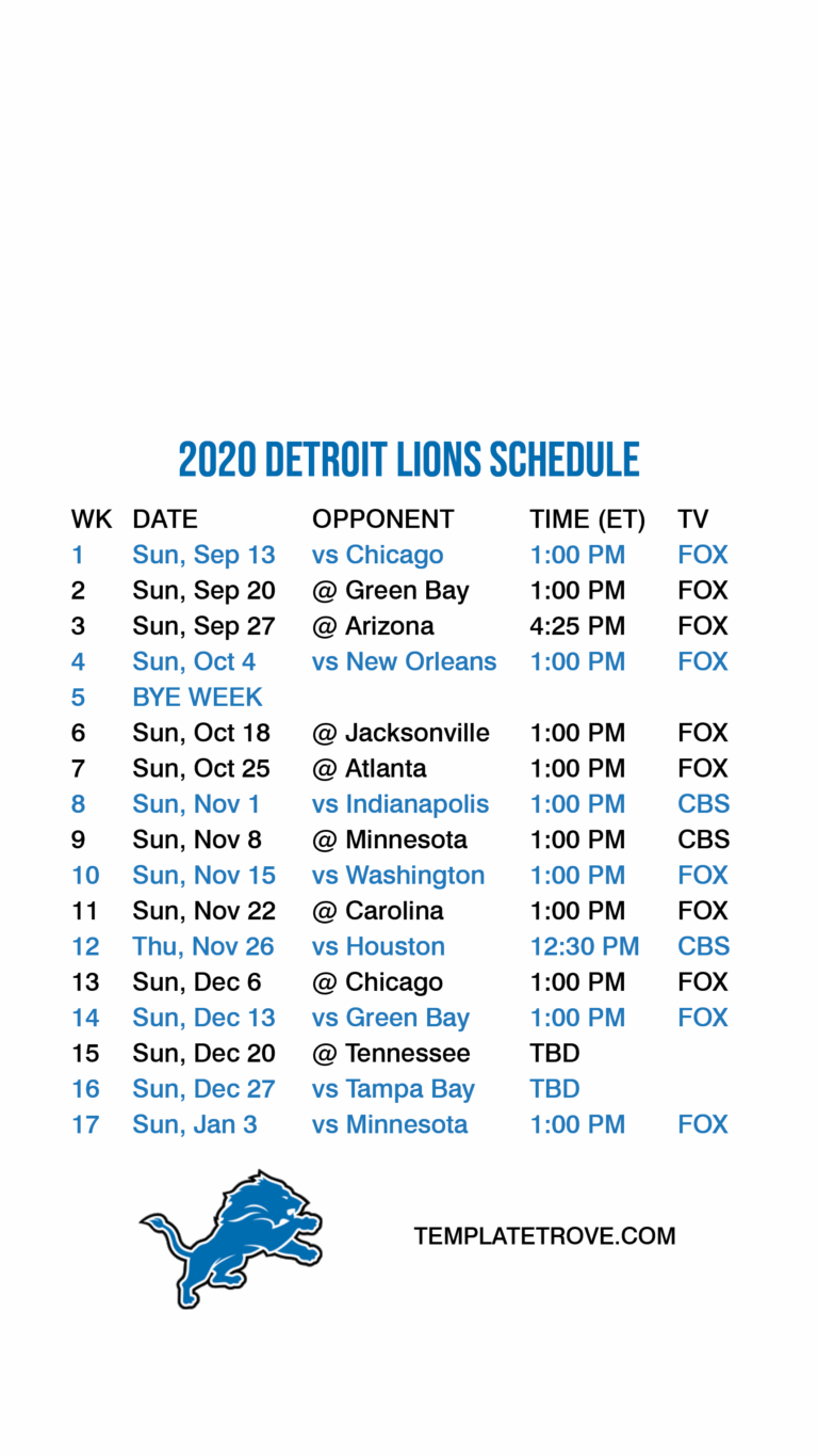 Lions Printable Schedule: Never Miss a Game Again! - Premium Printable