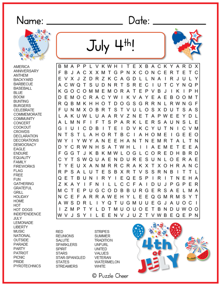 4th Of July Word Search Puzzle Printables: Fun and Festive Way to ...