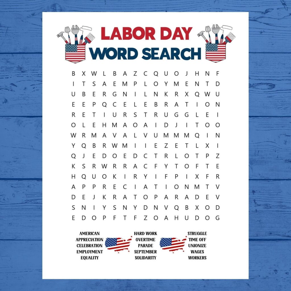 Labor Day Word Search Printable: Fun and Educational Activity for All ...