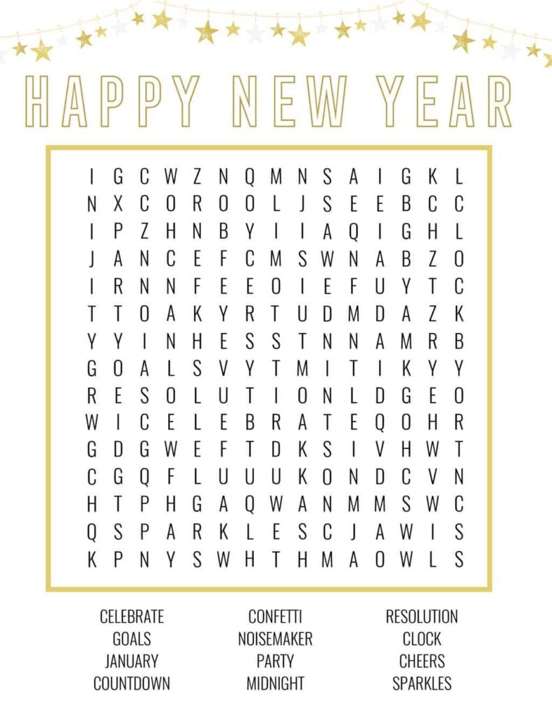 New Years Word Search Free Printable: Fun and Educational Activity for ...