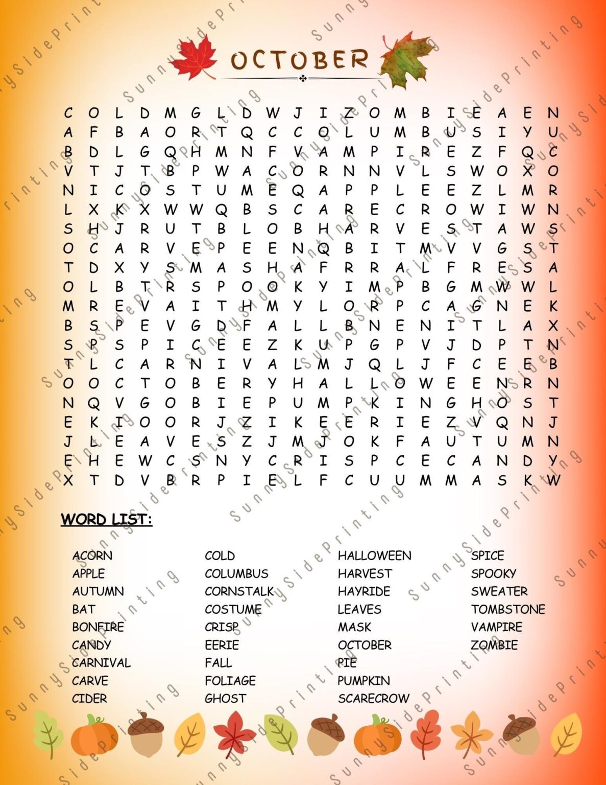 October Word Search Printable: Fun and Challenging Puzzles for Fall ...